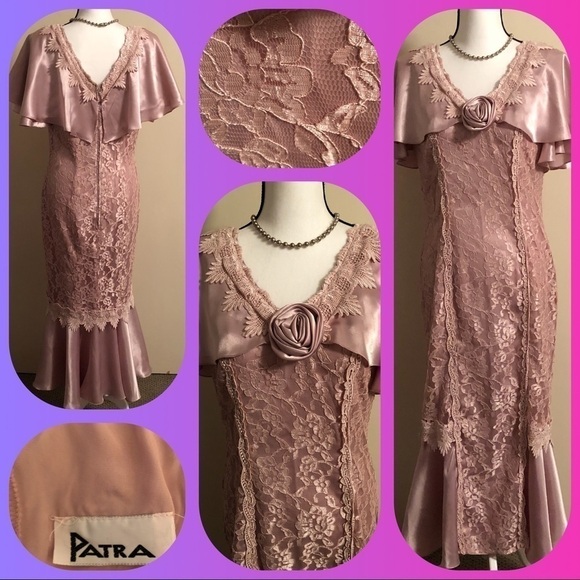 Patra | Dresses | Patra Full Length Gown Sz6 Pink Satin Lace | Poshmark